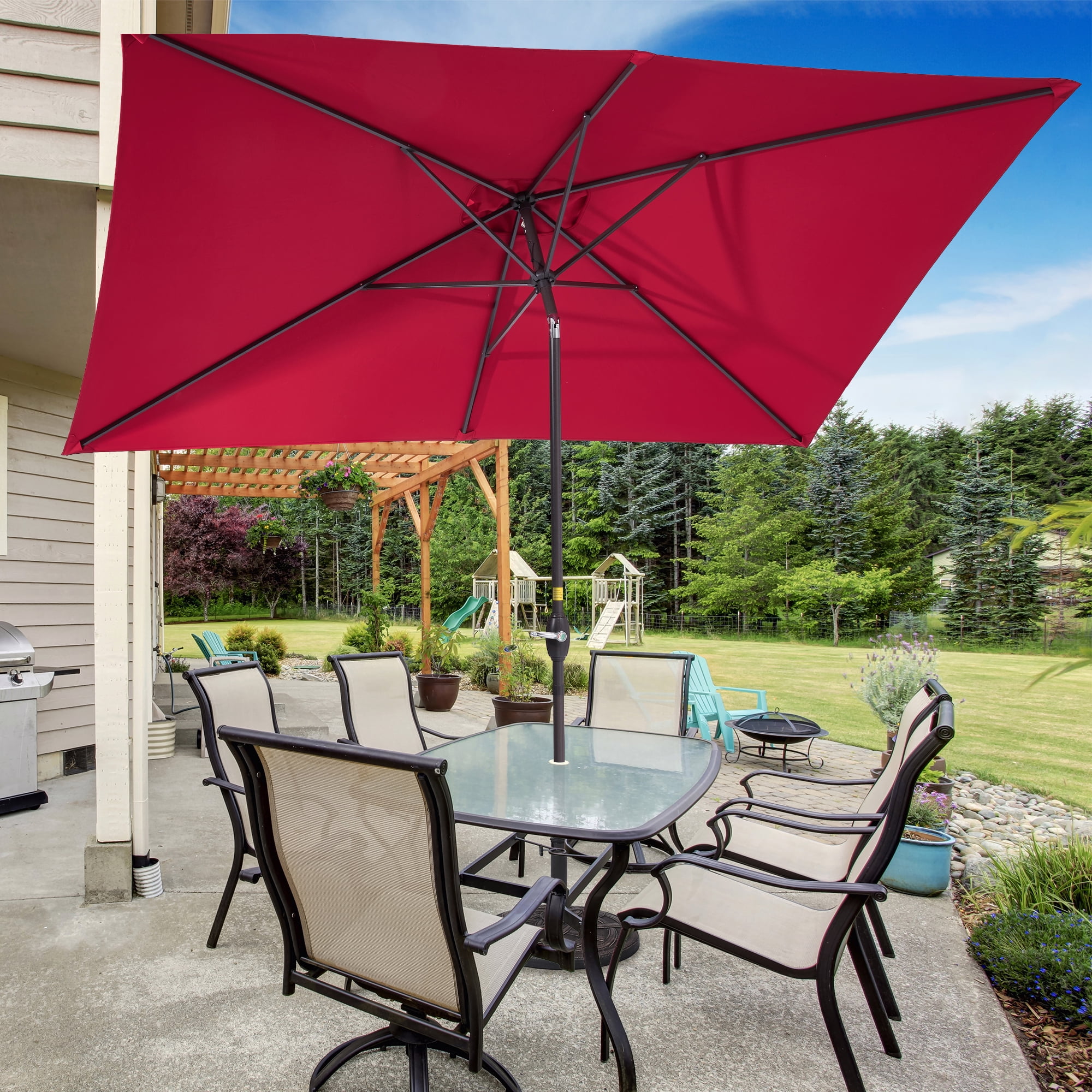 Sonerlic 10 x 7ft Outdoor Patio Umbrella,Aluminium Frame Market Table ...