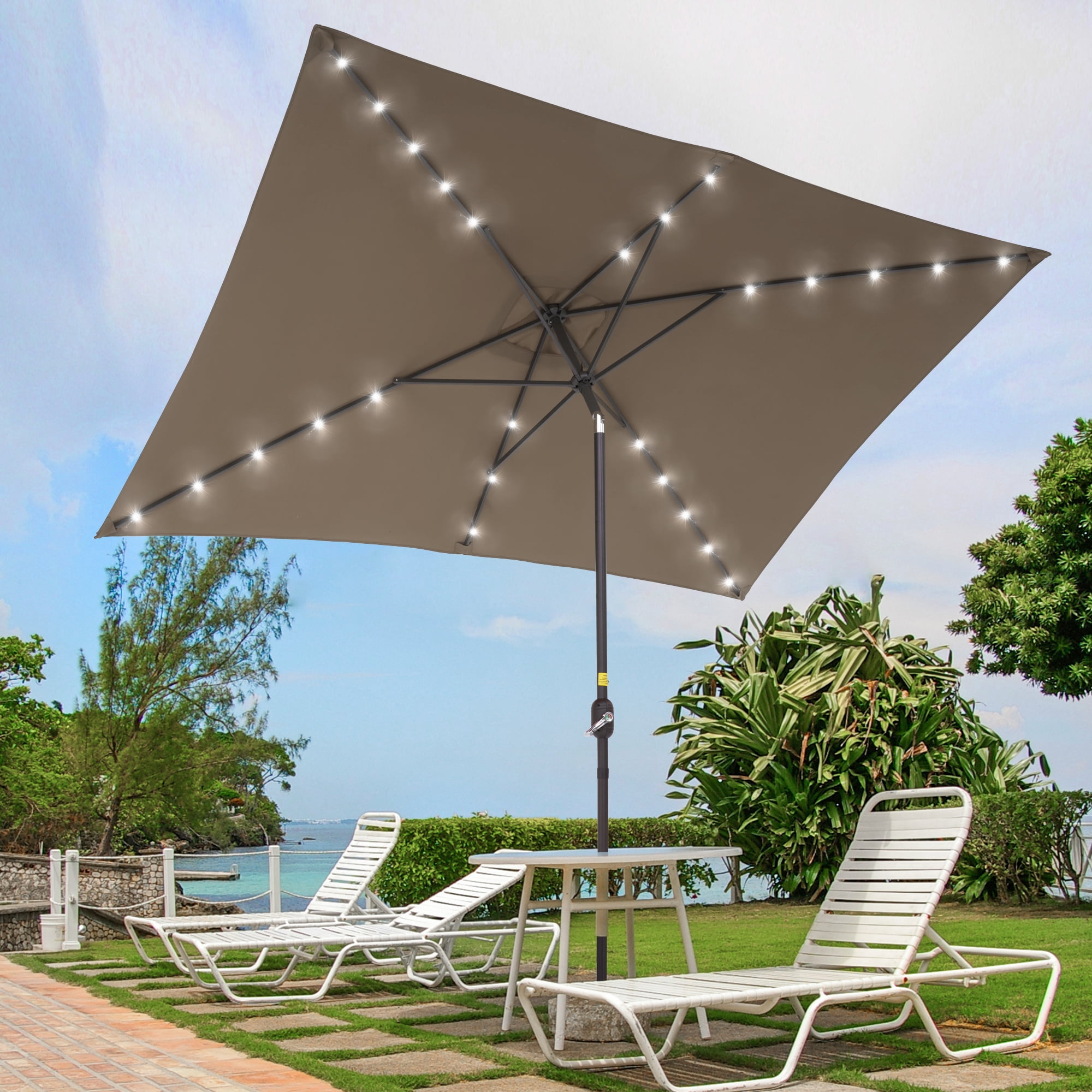 Sonerlic 10x 6.5ft LED Outdoor Patio Rectangular Market Table Umbrella ...