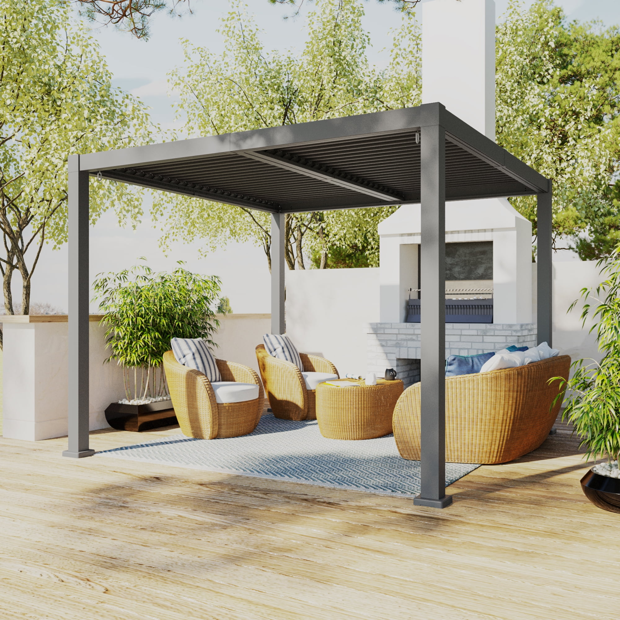 Sonerlic 10x10ft Patio Pergola All Aluminum with Adjustable Louvered ...