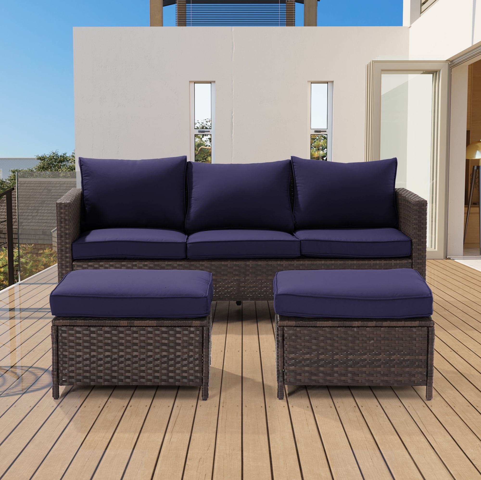 Sonerlic 3-Piece Patio Sofa Set Rattan Outdoor Furniture Set Three-Seat ...