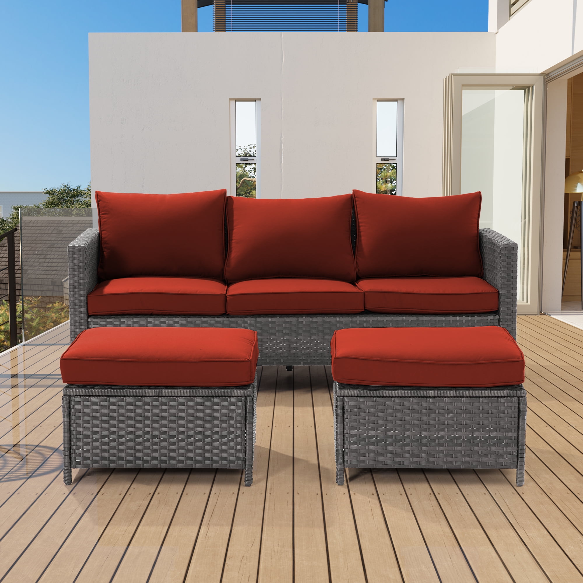 Sonerlic 3-Piece Patio Sofa Set Rattan Outdoor Furniture Set Three-Seat ...