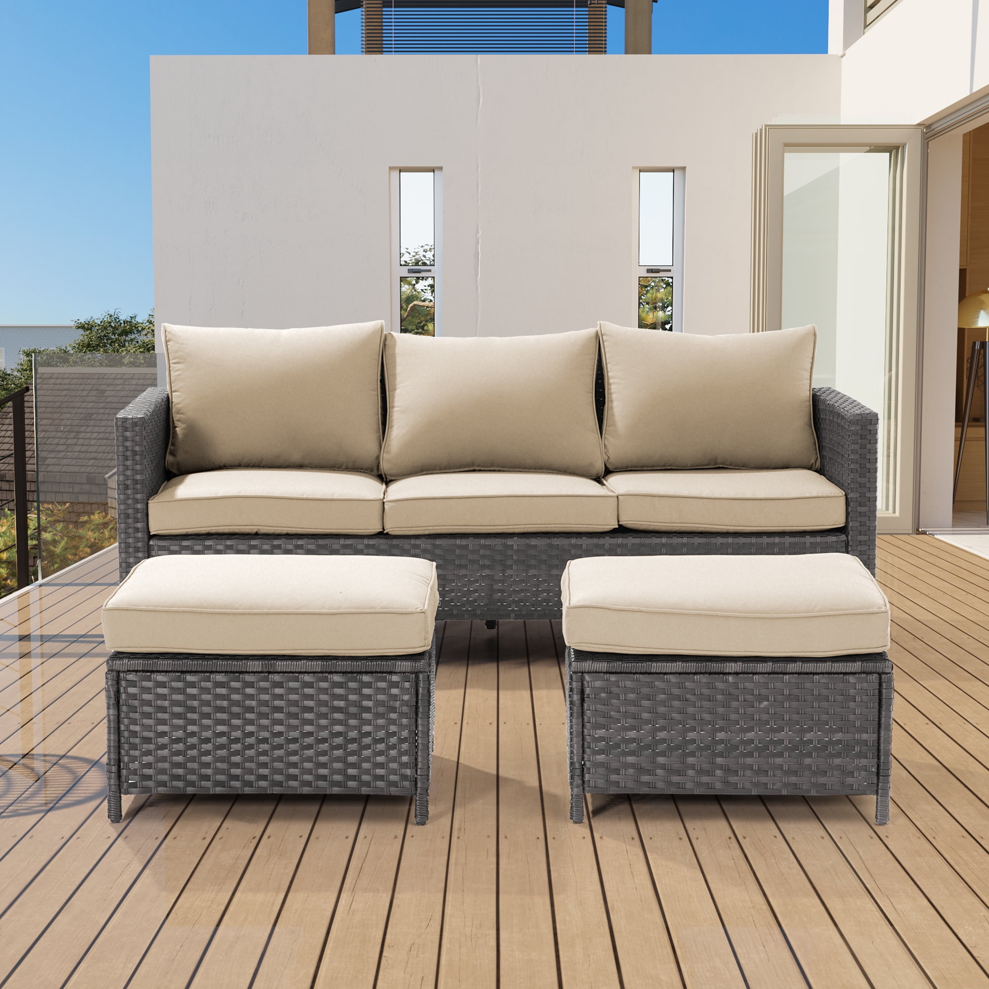 Sonerlic 3-Piece Patio Sofa Set Rattan Outdoor Furniture Set Three-Seat ...