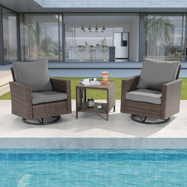 Sonerlic 3-Piece Patio Sofa Set Rattan Swivel Rocking Chair Set Side ...