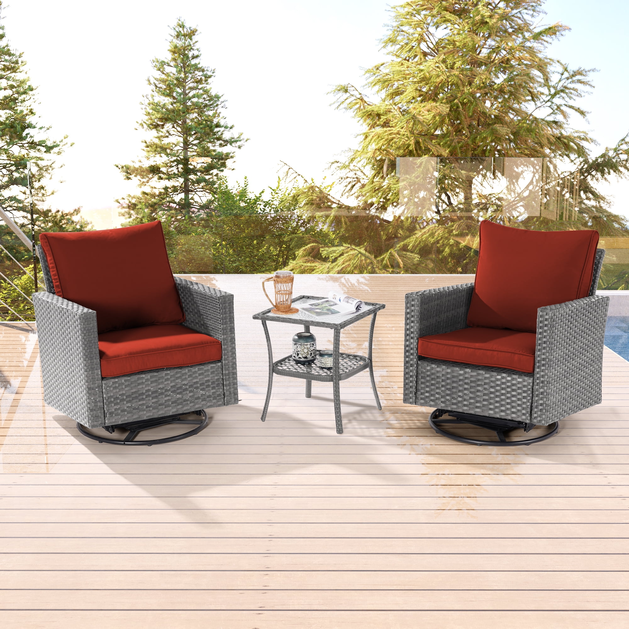 Sonerlic 3-Piece Patio Sofa Set Rattan Swivel Rocking Chair Set Side ...