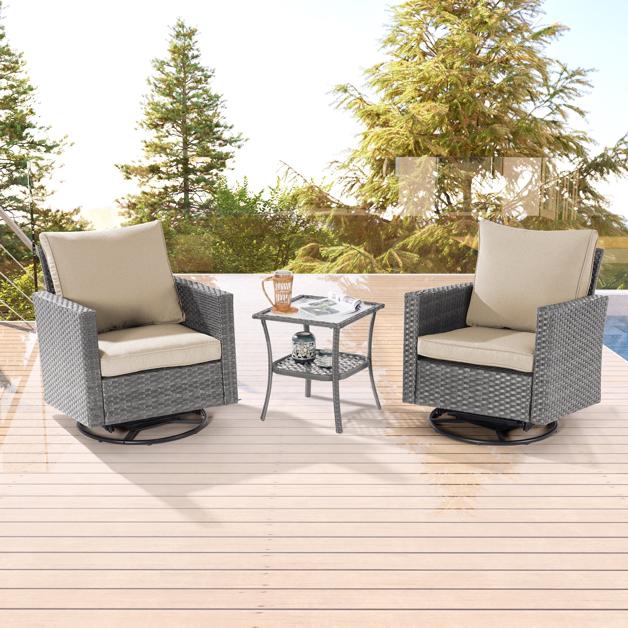 Sonerlic 3-Piece Patio Sofa Set Rattan Swivel Rocking Chair Set Side ...