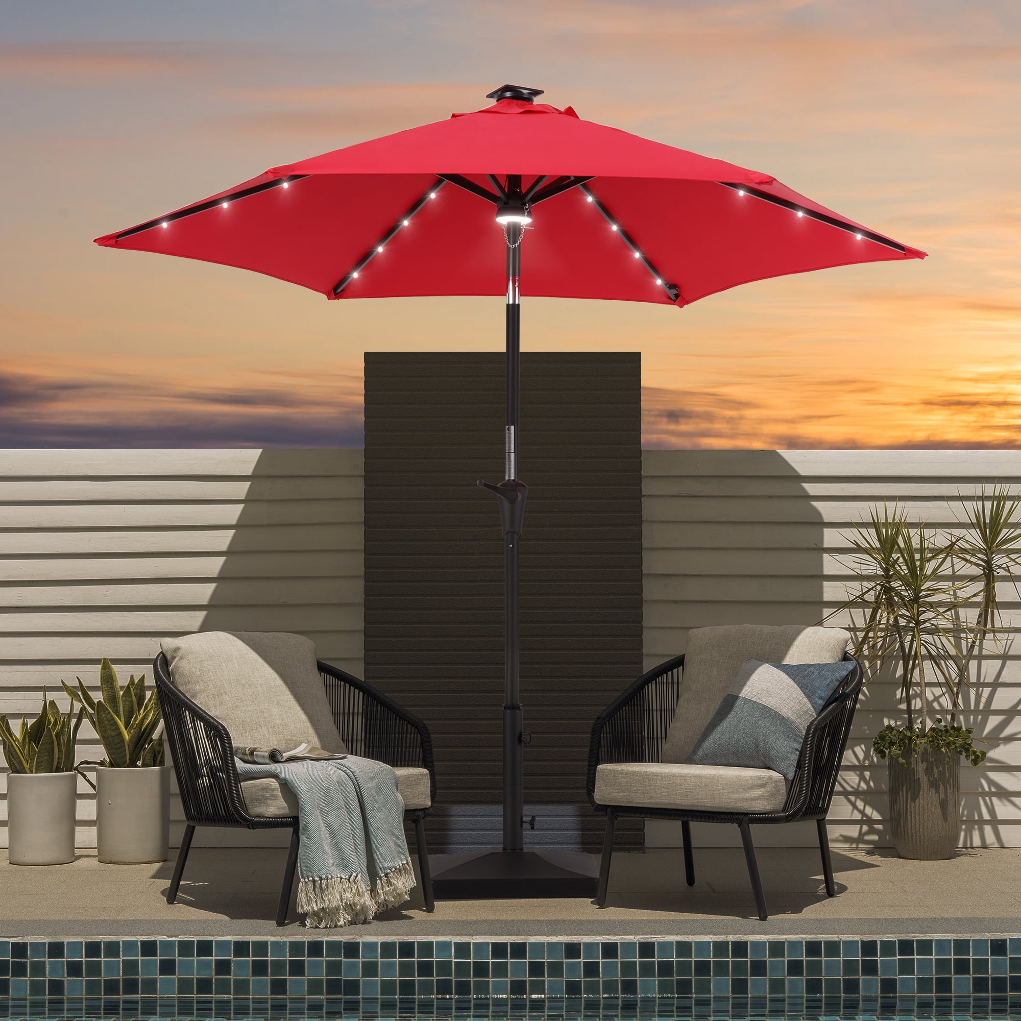 Sonerlic 7.5 FT LED Outdoor Patio Umbrella and Shade Market Table ...