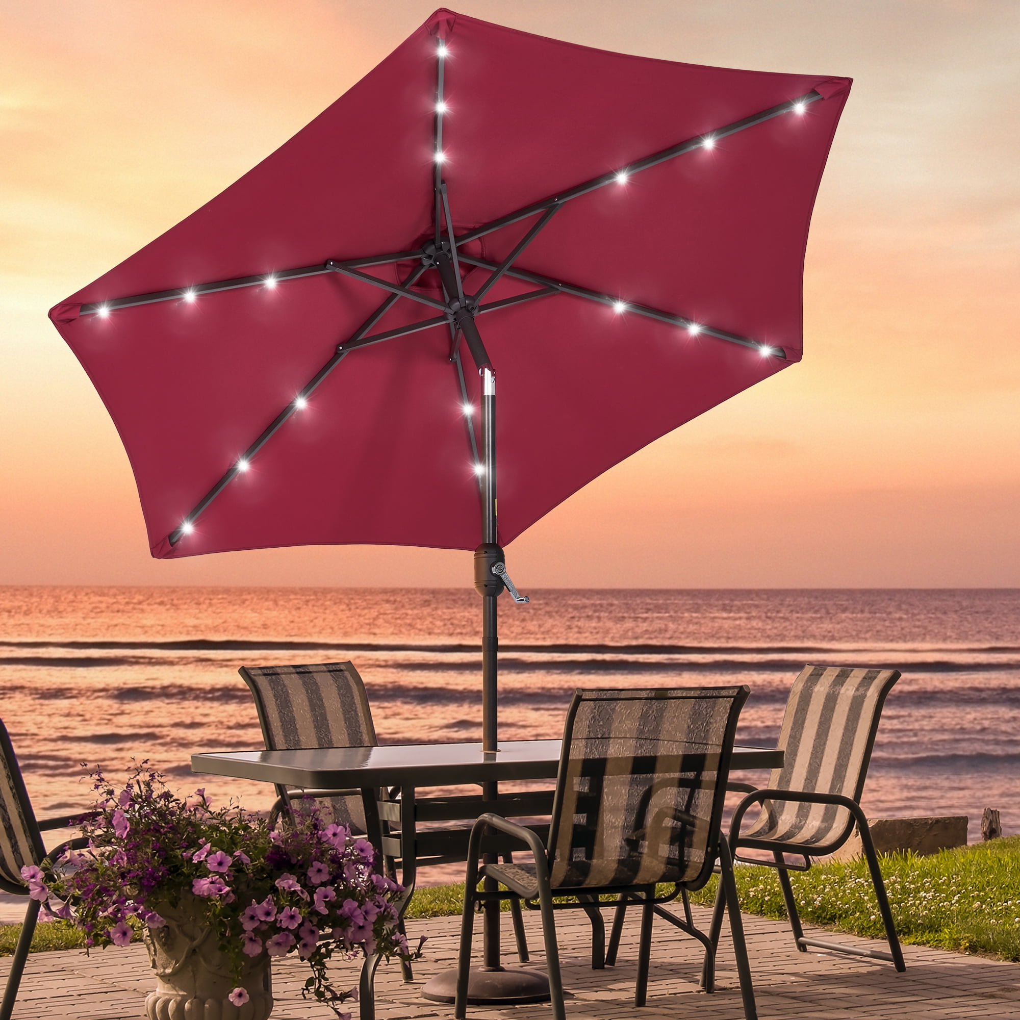 Sonerlic 7.5ft LED Patio Umbrella, Steel Frame, Outdoor Table Umbrella ...