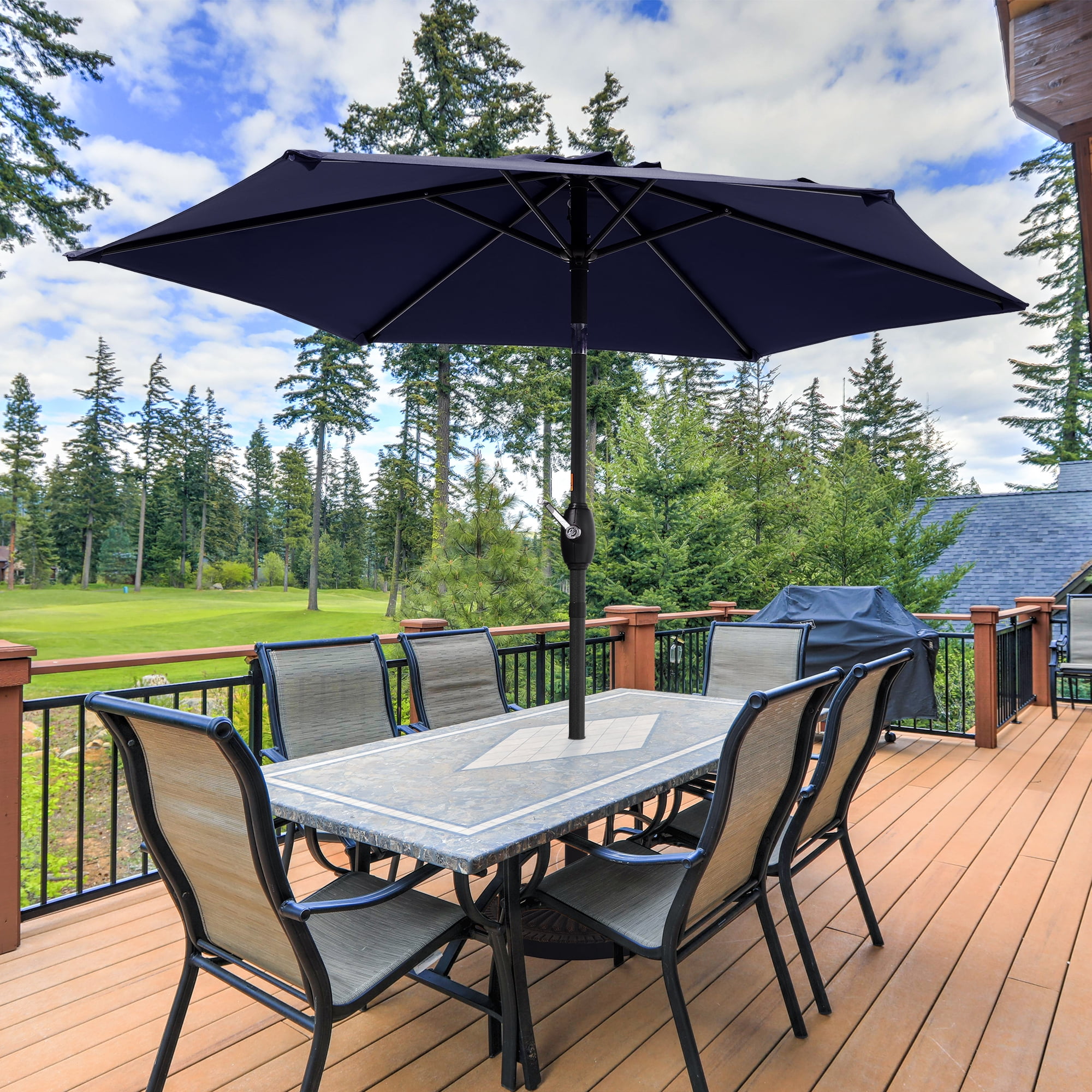 Sonerlic 7.5ft Round Outdoor Patio Shade Umbrella with Steel Frame ...