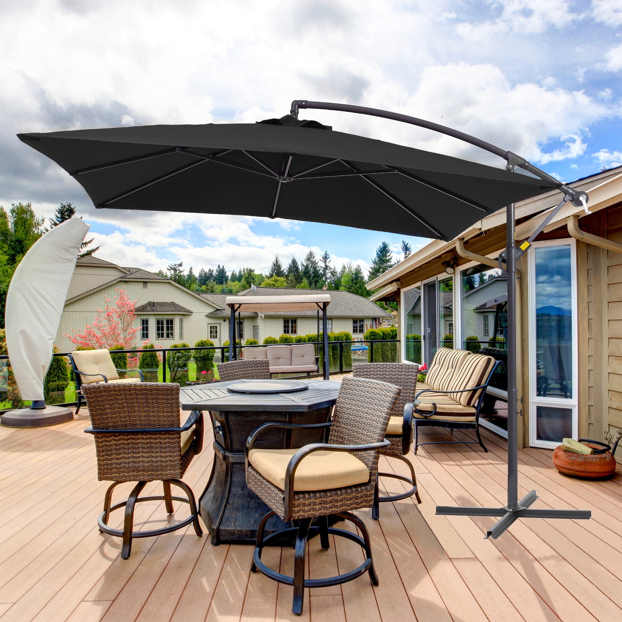 Sonerlic 8.2 x 8.2ft Patio Offset Umbrellas Outdoor Hanging Market ...
