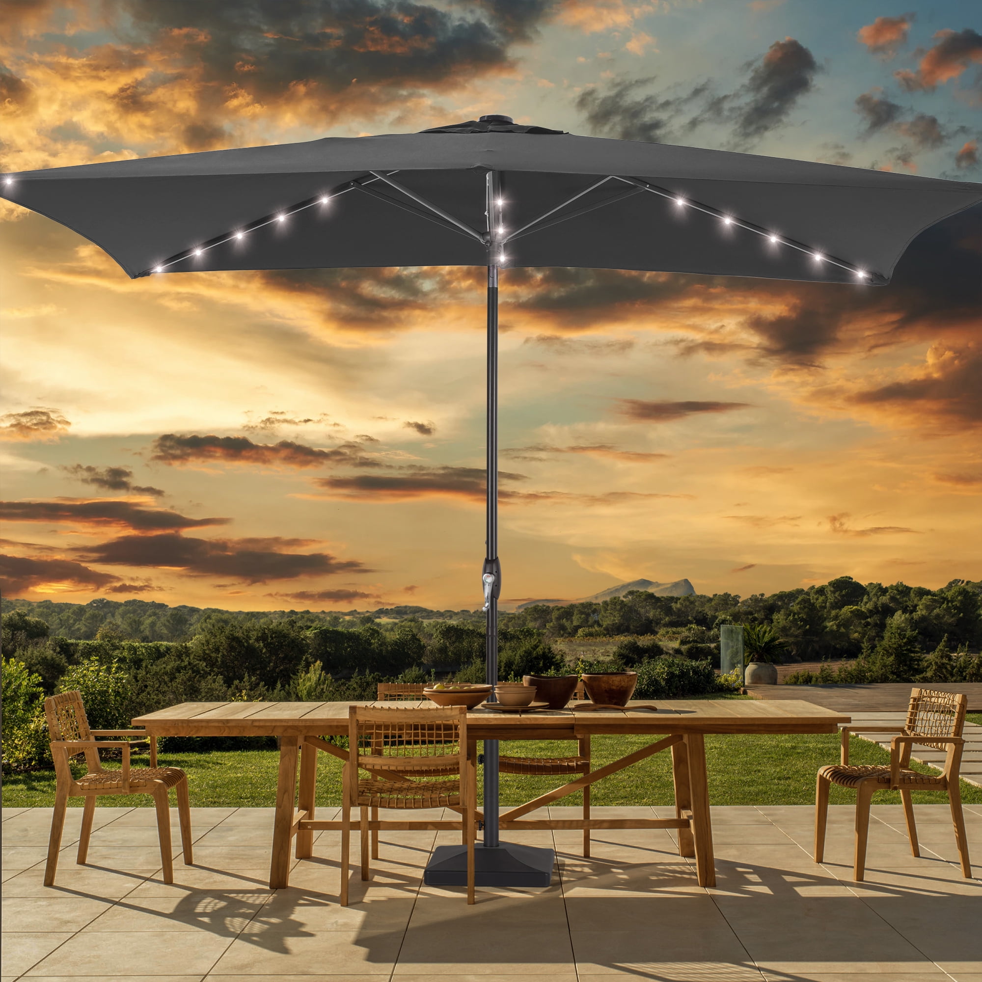 Sonerlic LED Outdoor Patio 6x9ft Deck Solar Light Market Umbrella ...