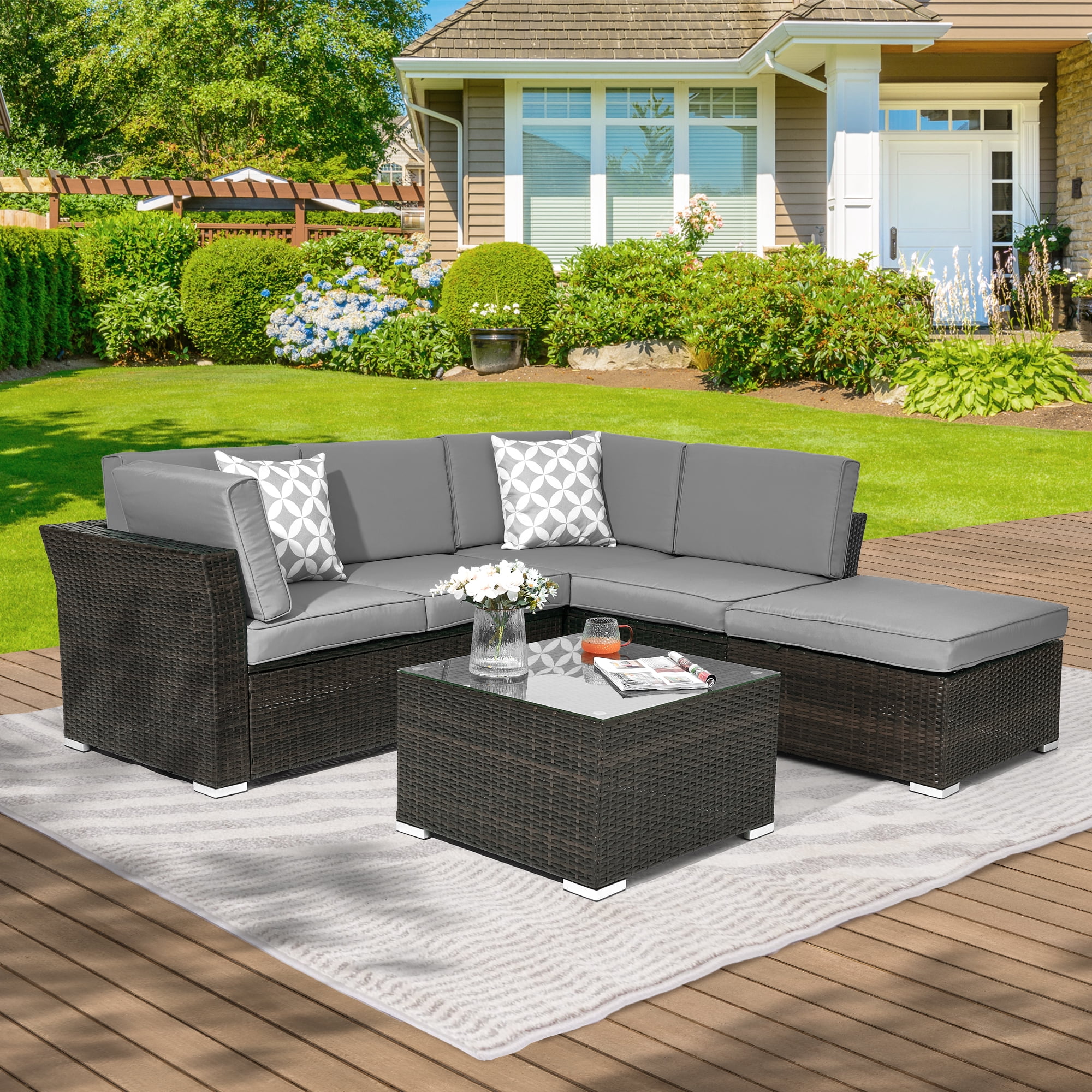 Sonerlic Outdoor Conversation Sofa Set, 4-Piece Patio Furniture PE ...