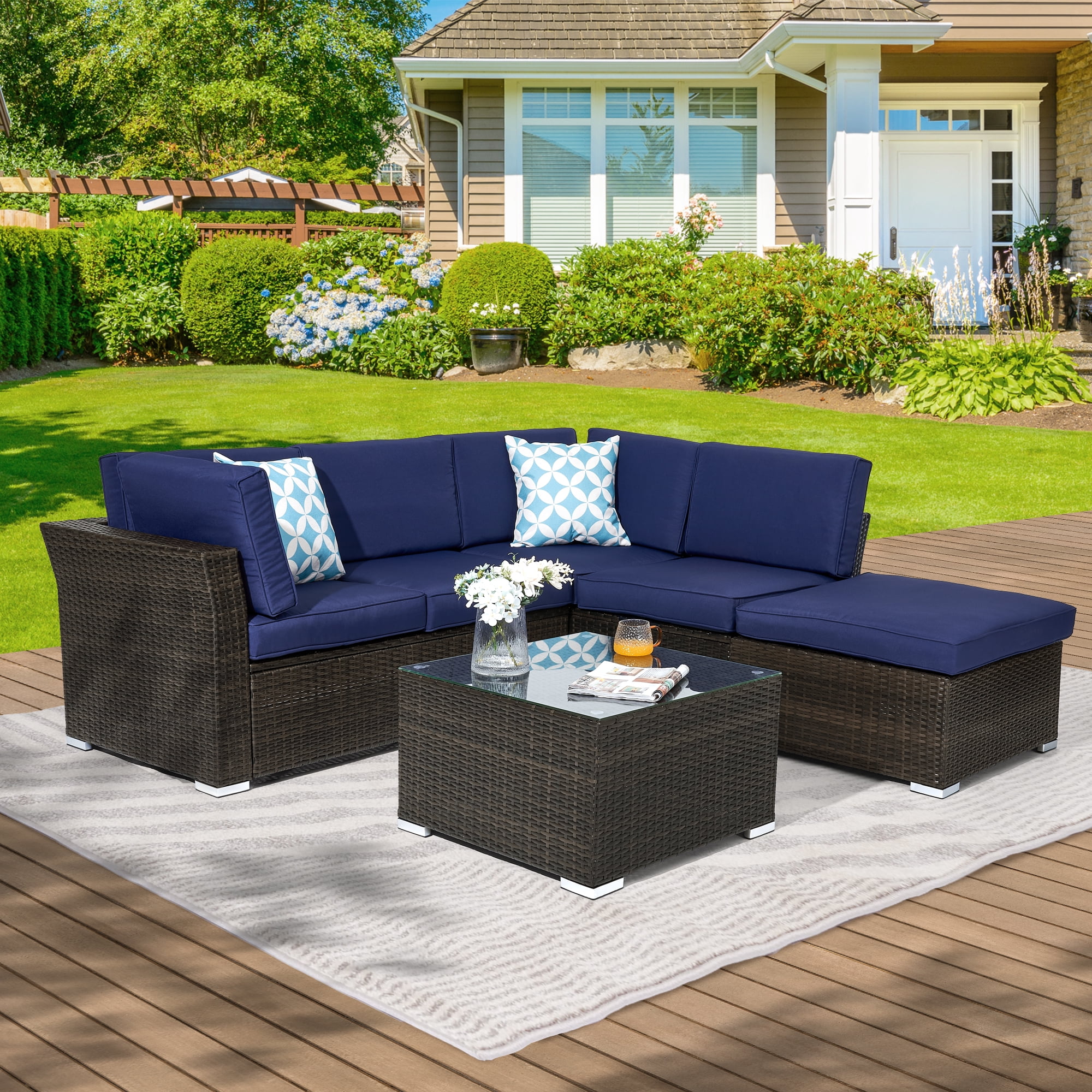 Sonerlic Outdoor Conversation Sofa Set, 4-Piece Patio Furniture PE ...