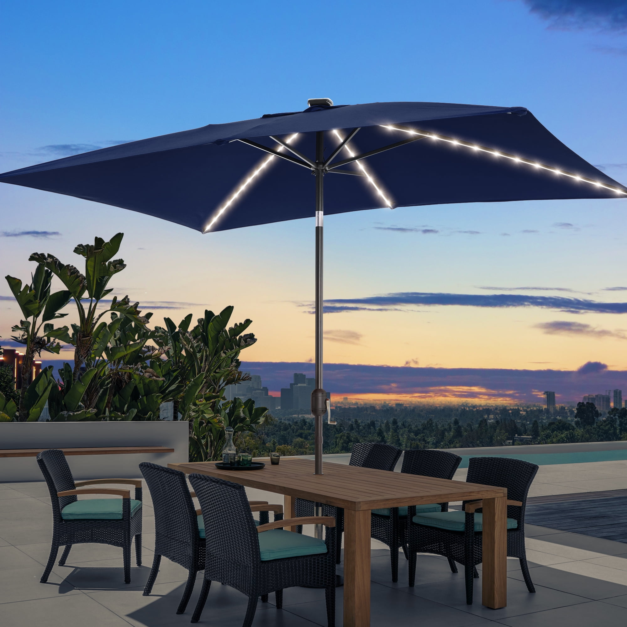Sonerlic Patio 6x9 FT LED Market Umbrellas with Solar Lights, Table ...