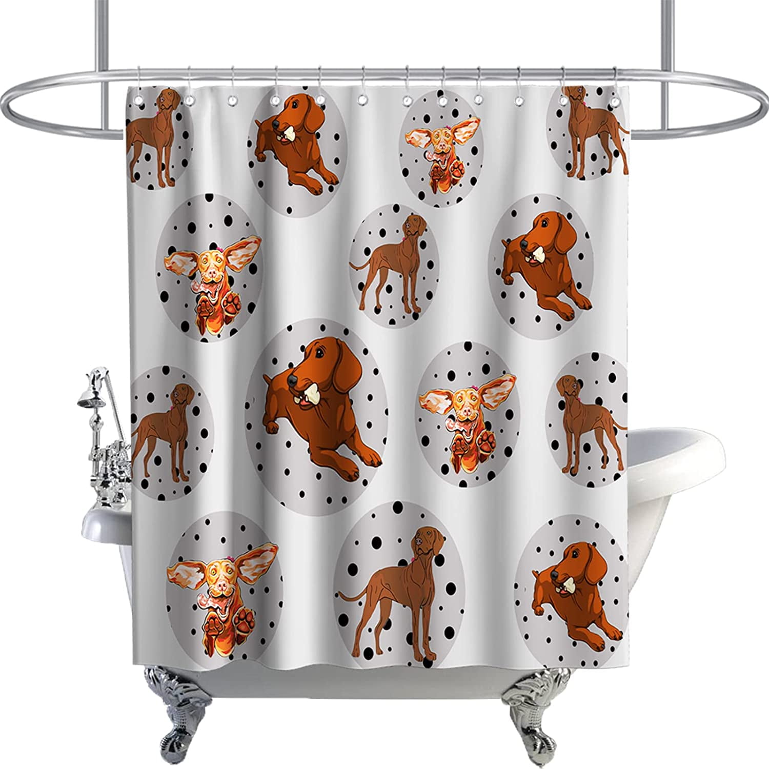Sonernt Funny Dogs Shower Curtain Cute Dachshunds Seamless Theme Fabric ...