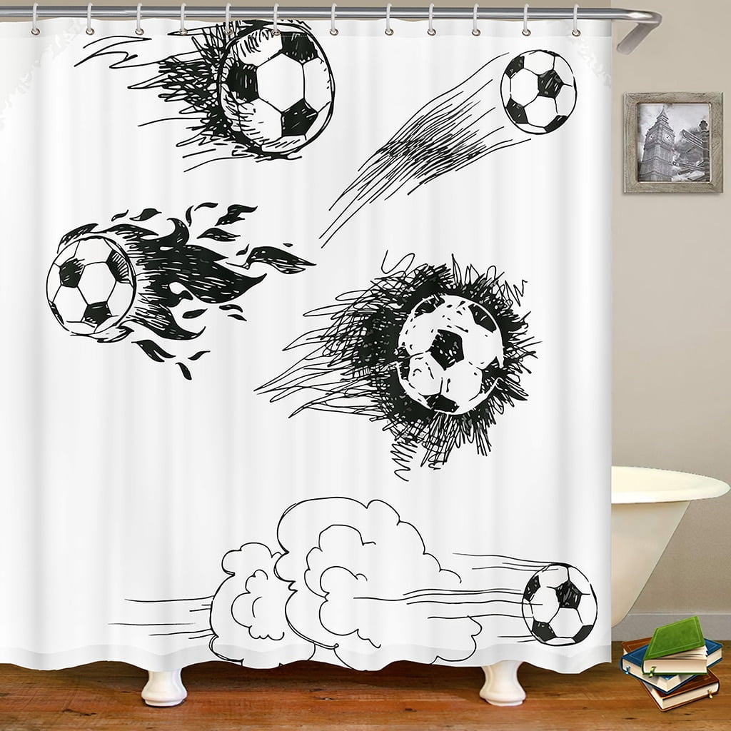 Sonernt Funny Kids Soccer Football Shower Curtain 72x72 inch Bathroom ...