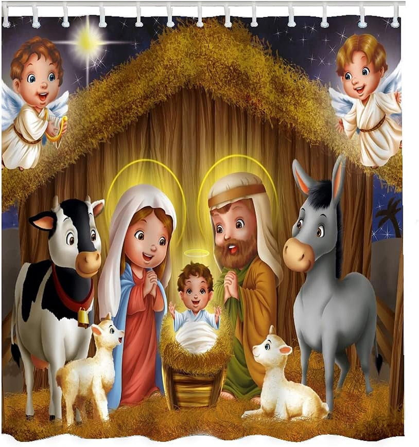 Sonernt Holiday Christmas Nativity Shower Curtain Starry Night Holy ...