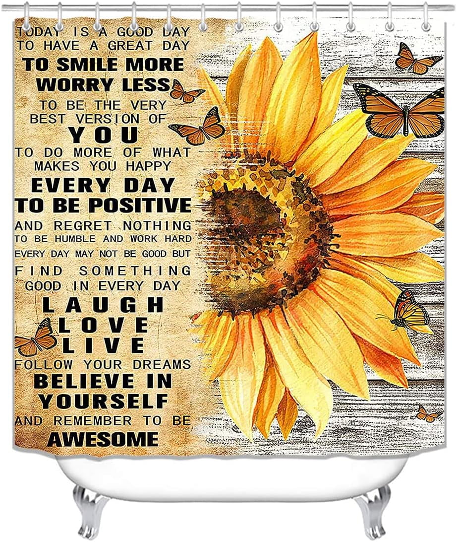 Sonernt Inspirational Quotes Shower Curtain 72x72inch, Yellow Butterfly ...