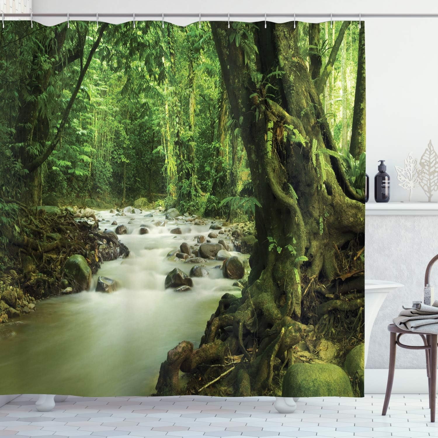 Sonernt Rainforest Shower Curtain, Tropical Rainforest and Rocky River ...