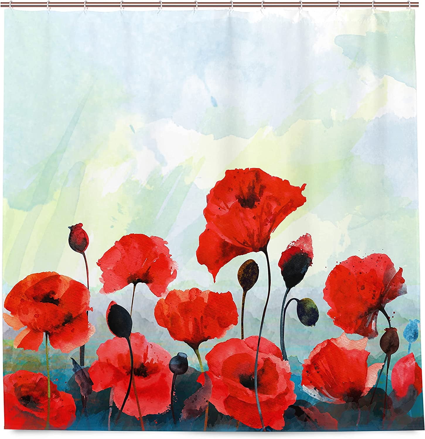 Sonernt Red Poppy Shower Curtain for Bathroom Watercolor Flowers ...
