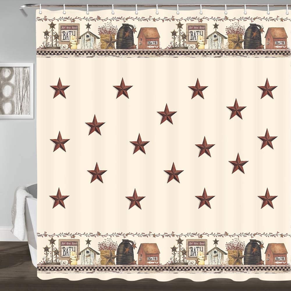 Sonernt Rustic Country Shower Curtain, Primitive Barn Star Relax Bath ...