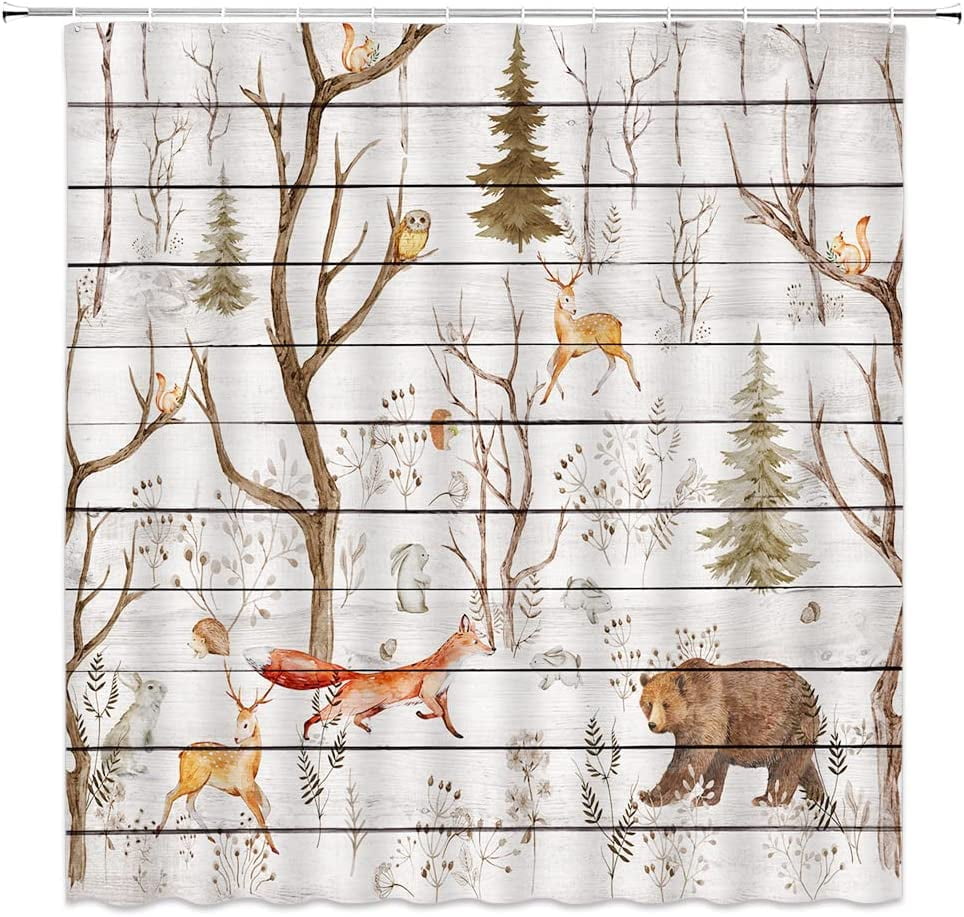 Sonernt Rustic Forest Shower Curtain Lodge Cabin Wild Animal Bear Deer ...