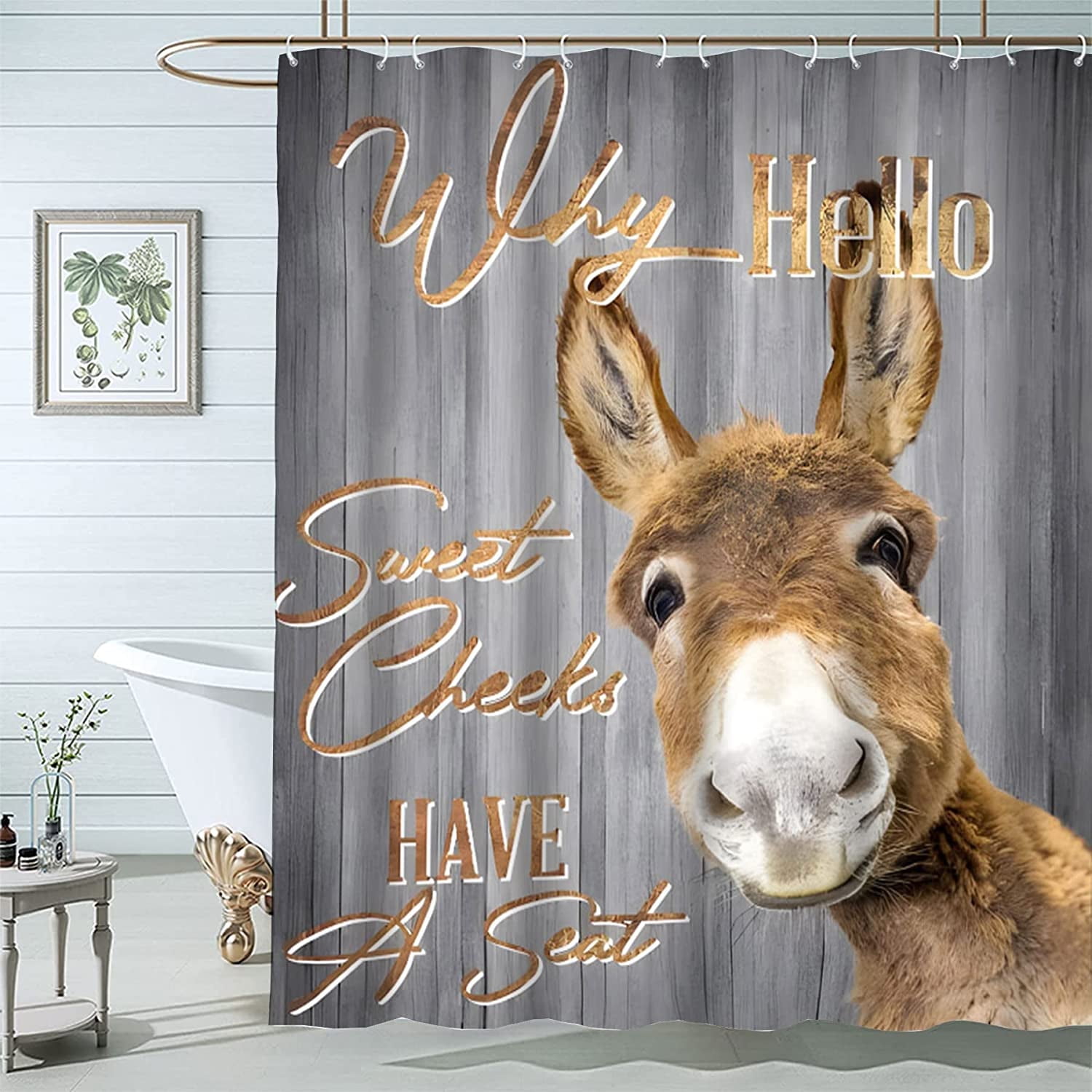 Sonernt Rustic Hello Sweet Cheeks Funny Donkey Polyester Shower ...