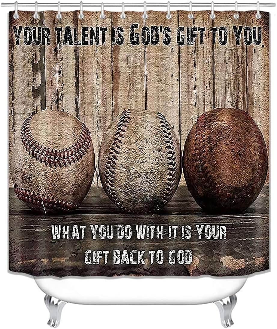 Sonernt Sports Shower Curtain 72x72inch, Baseball Inspirational Quote ...