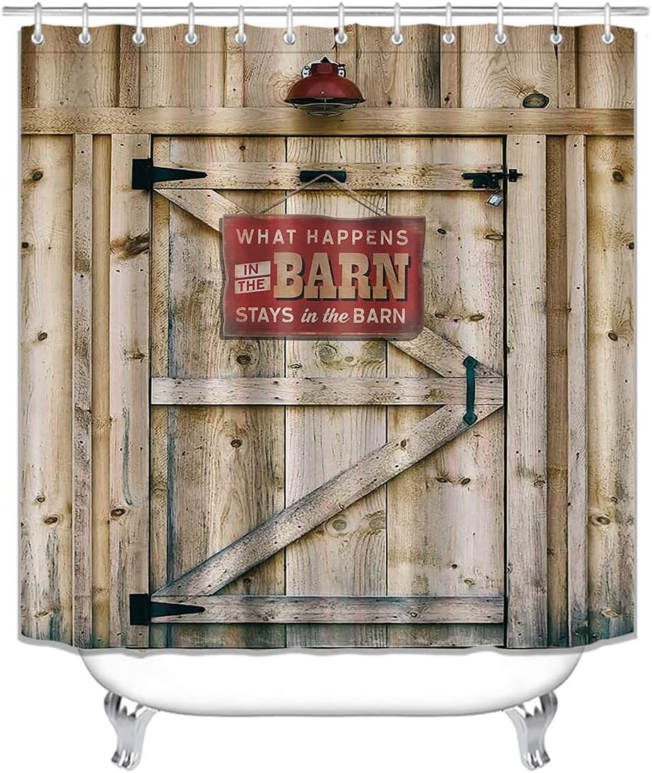 Sonernt Vintage Barn Door Shower Curtain 72x72inch, Funny Quotes ...