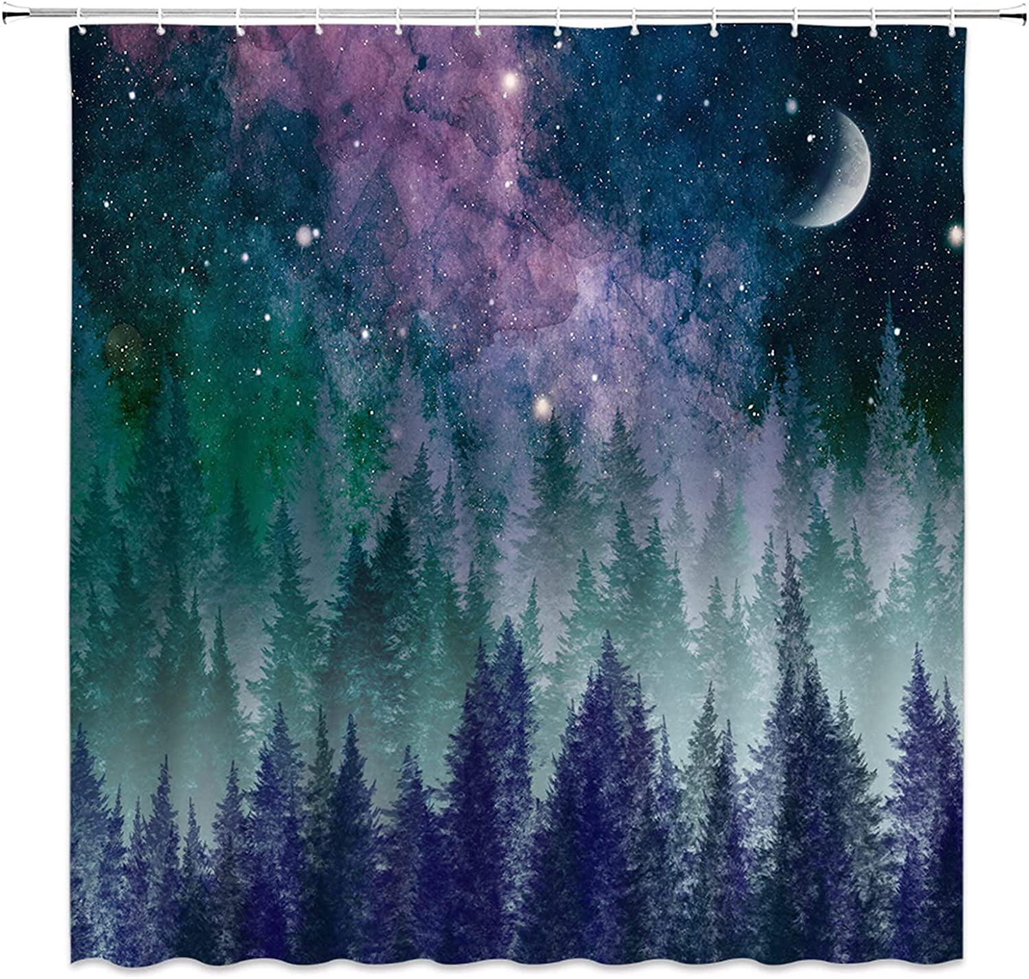 Sonernt Watercolor Forest Shower Curtain Abstract Pine Tree Fantasy ...