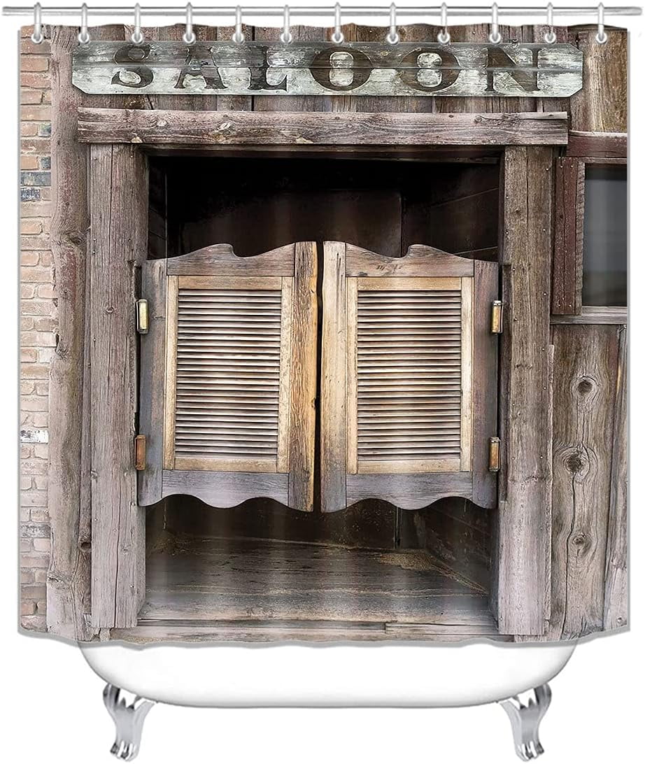 Sonernt Western Bar Vintage Door Shower Curtain 72x72inch, Rustic Barn ...