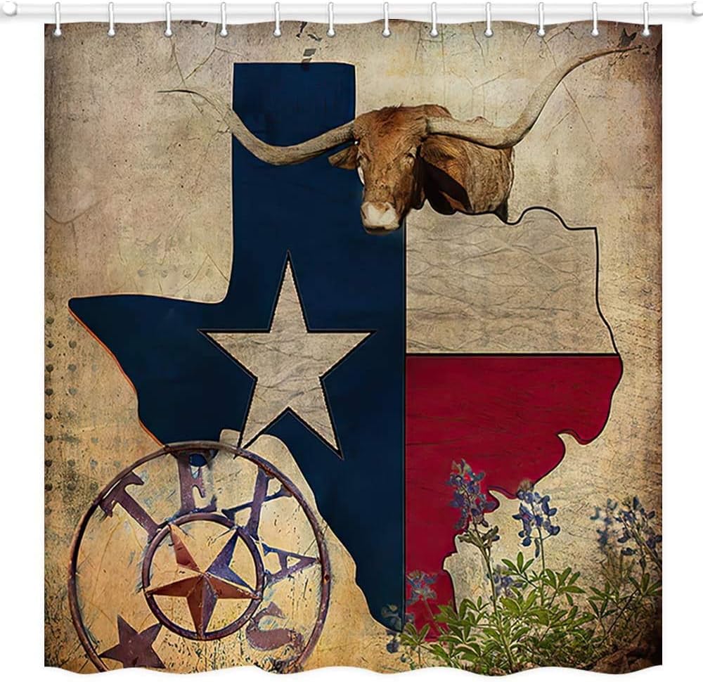 Sonernt Western Shower Curtain 60x72inch, Vintage Brown Barn Star Texas ...