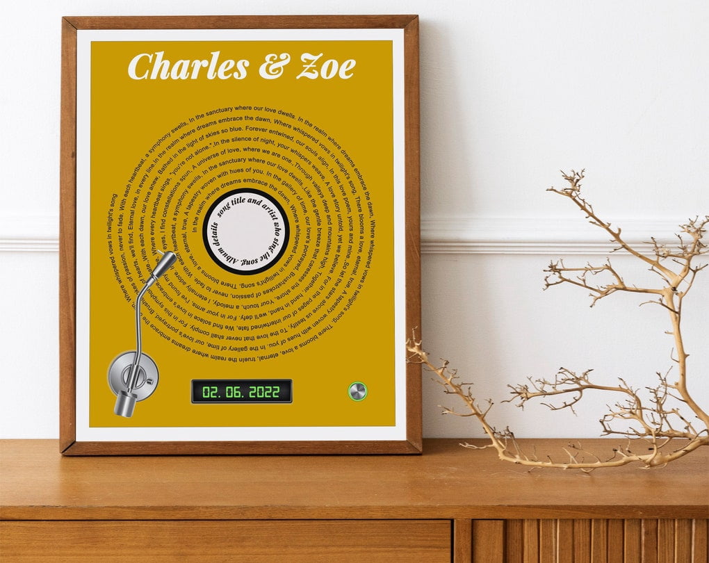Song Lyric, Names And Date Record Player Print, Lyric Wall Art, Wedding ...