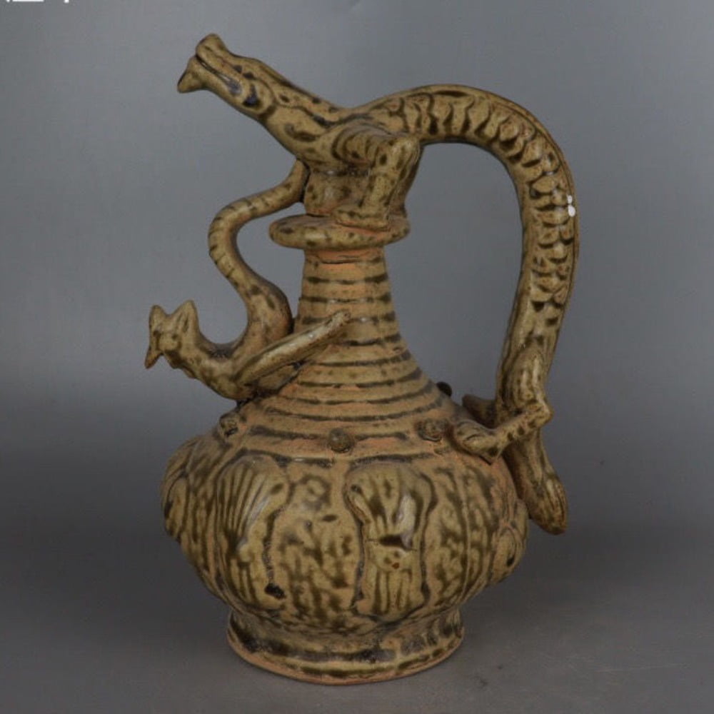 Song Yue Kiln Celadon Dragon Play Phoenix Stack Carving Backflow Pot ...
