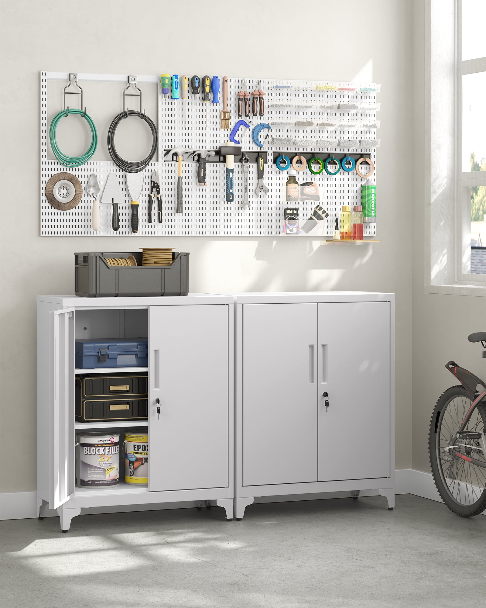 SONGMICS Metal Storage Cabinet with Adjustable Shelves, Lockable Doors ...