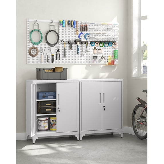 SONGMICS Metal Storage Cabinet with Adjustable Shelves, Lockable Doors ...