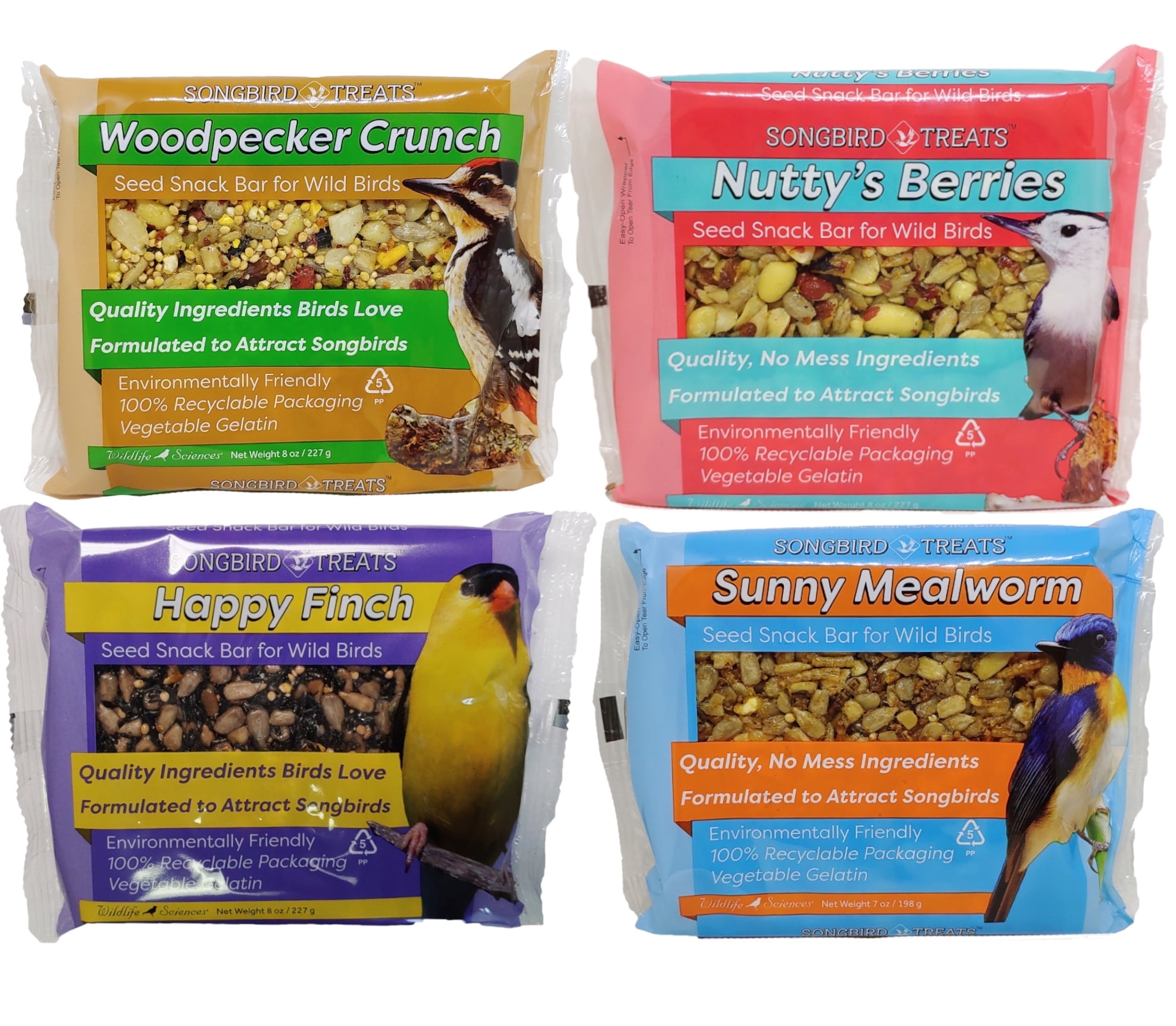 SONGBIRD TREATS Seed Cakes, 8 oz, Four Flavors, Wild Birds, Finch Food ...