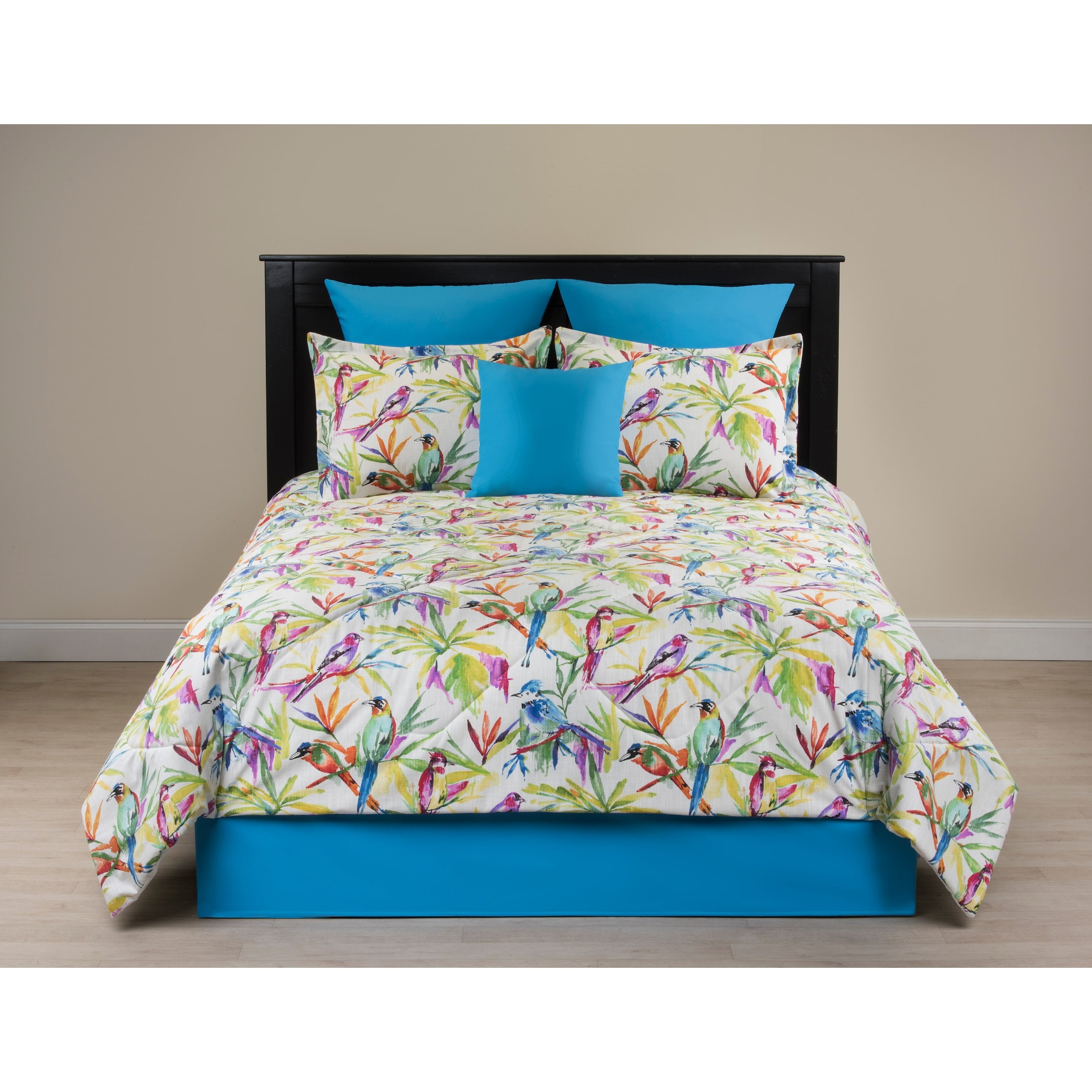 Songbirds linen comforter set with tropical birds California King 4 ...