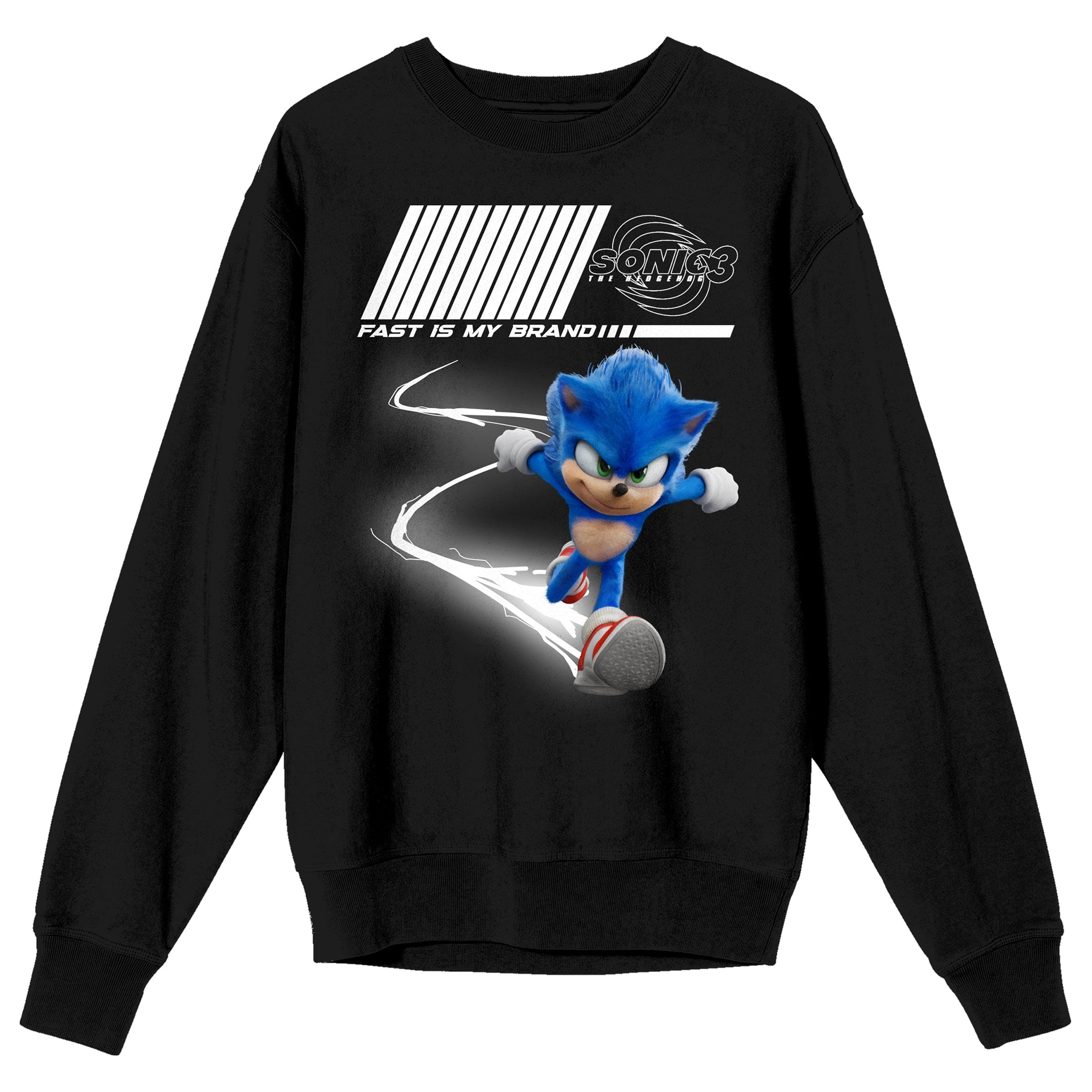 Sonic 3 Movie Sonic Fast Is My Brand Adult Black Crew Neck Long Sleeve ...