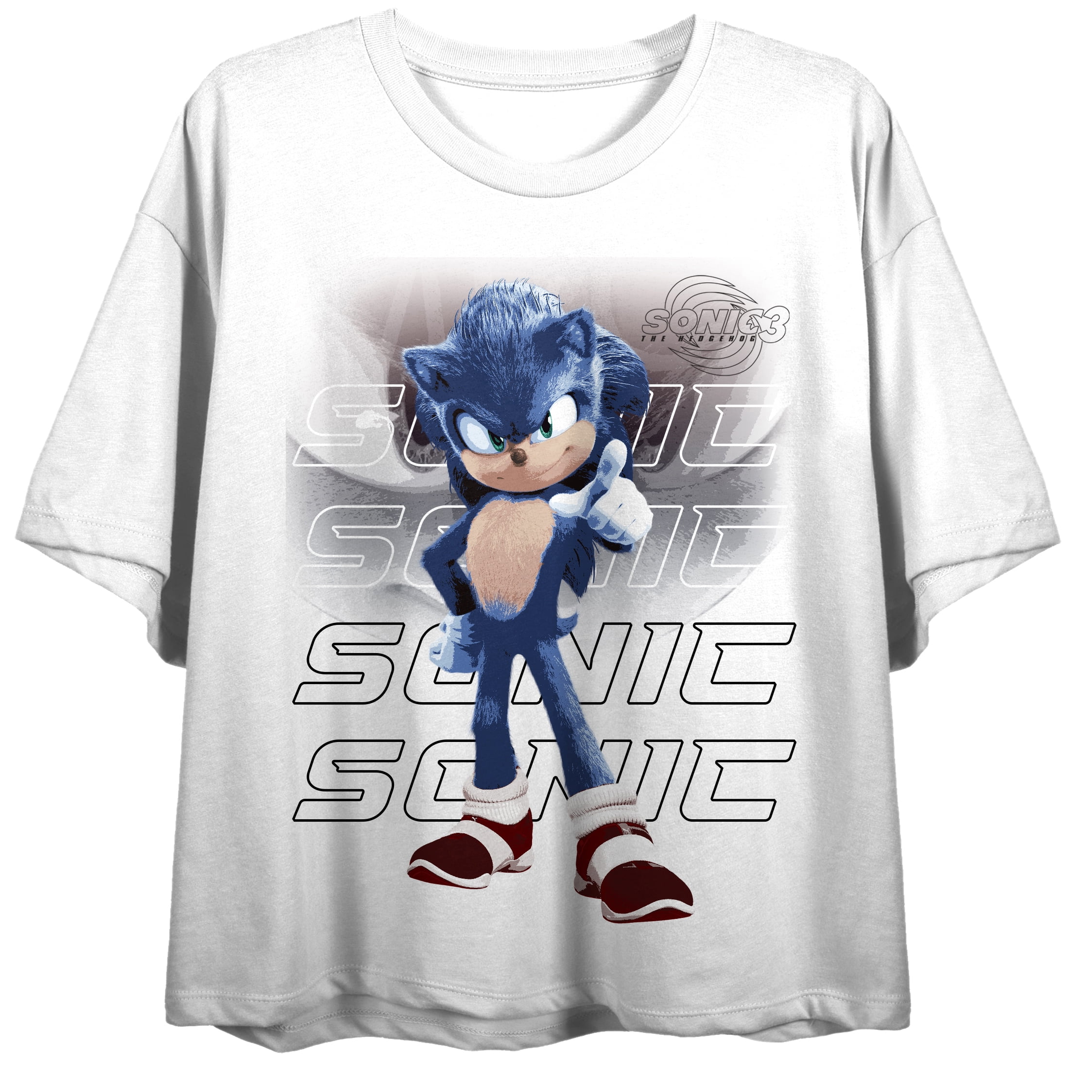 Sonic 3 Movie Sonic Repeat Text Women's White Crew Neck Short Sleeve ...
