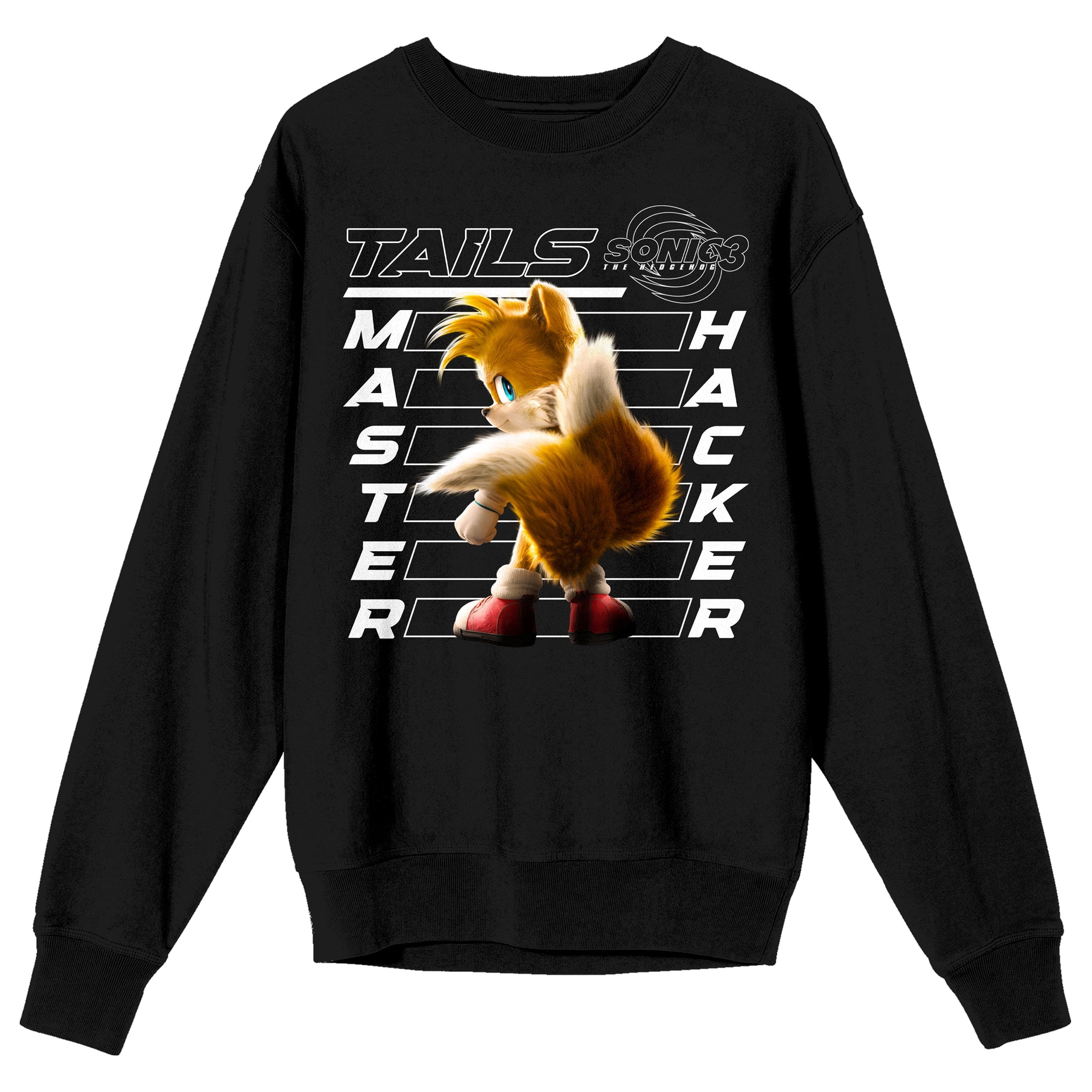 Sonic 3 Movie Tails Master Hacker Adult Black Crew Neck Long Sleeve ...