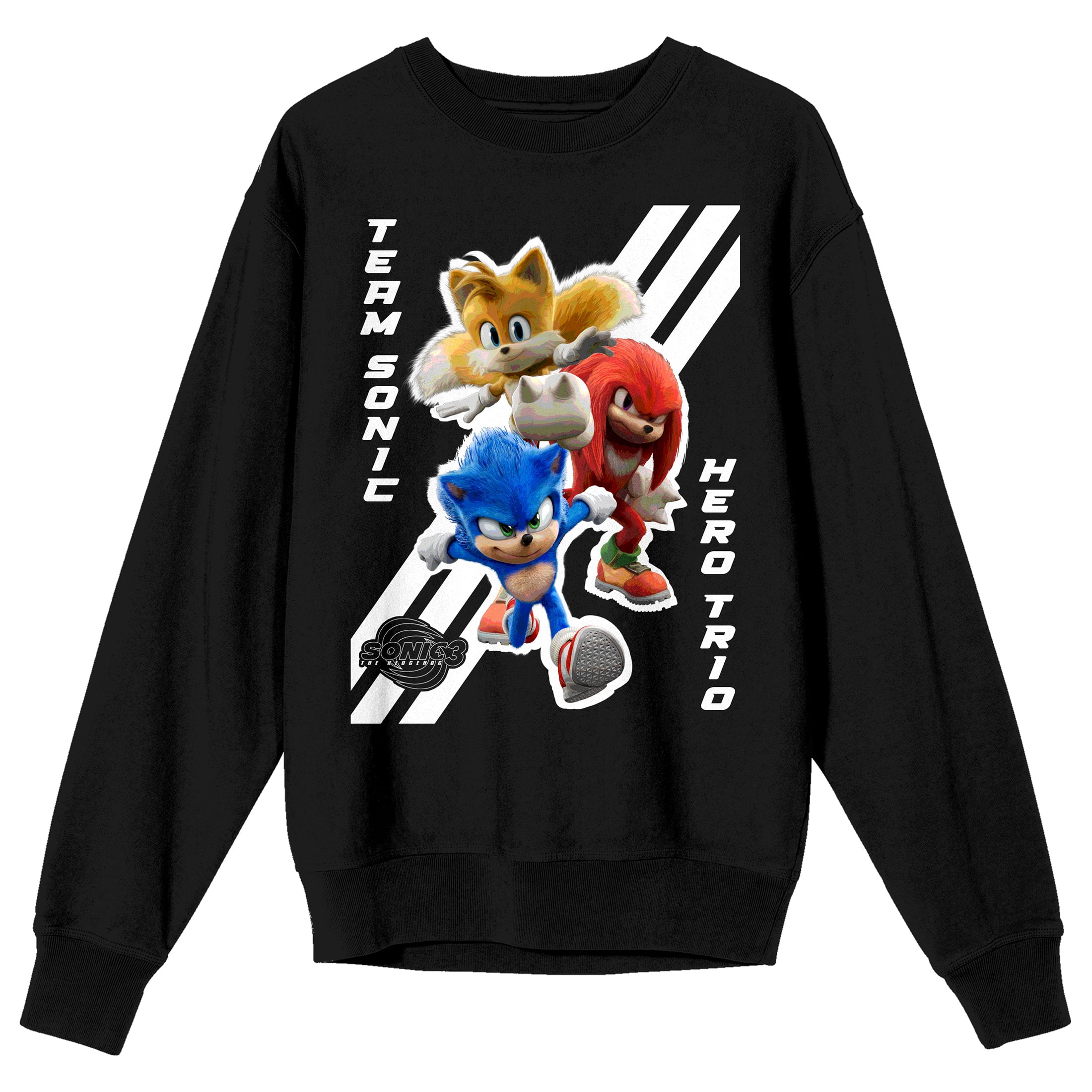 Sonic 3 Movie Team Sonic Hero Trio Adult Black Crew Neck Long Sleeve ...