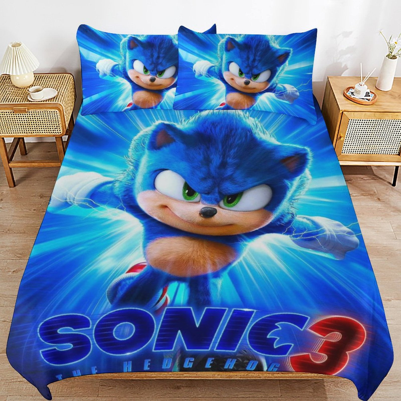 Sonic 3 Three Piece Bedding Soft Cute Bed Suit with 1 Duvet Cover and 2 ...