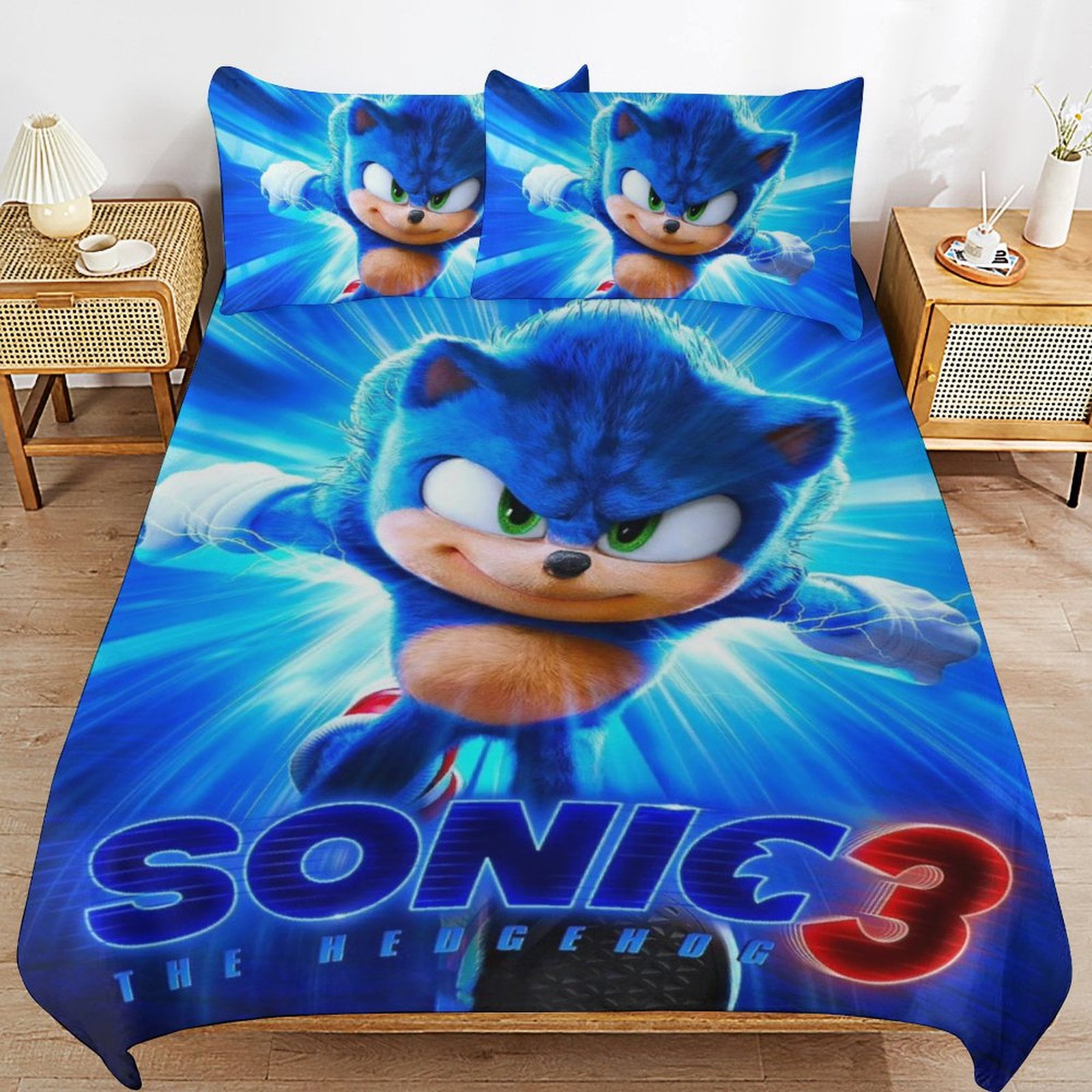 Sonic 3 Three Piece Bedding Soft Cute Bed Suit with 1 Duvet Cover and 2 ...