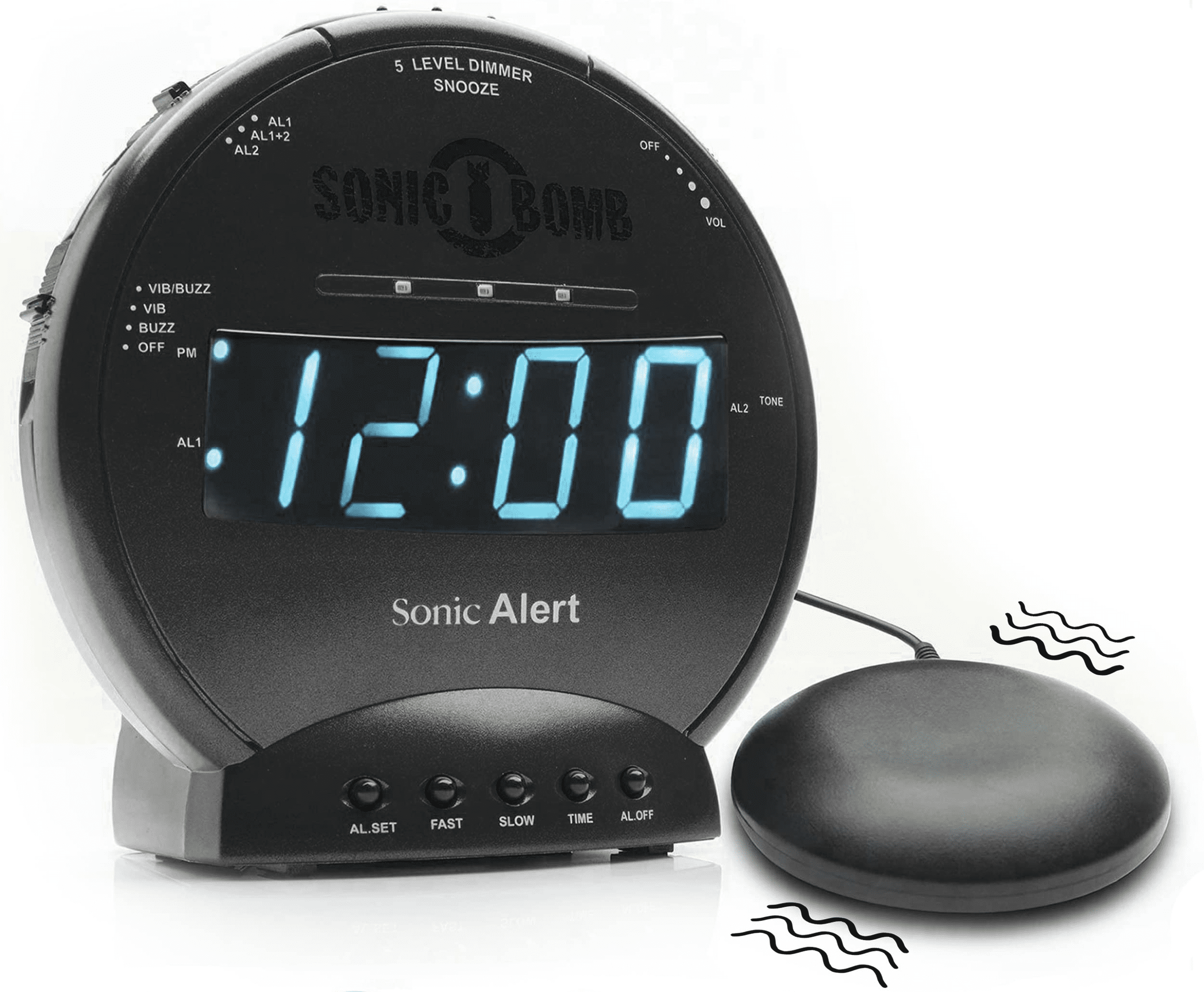 Sonic Alert - Sonic Bomb Alarm Clock, Bed Shaker Vibrator, Digital ...