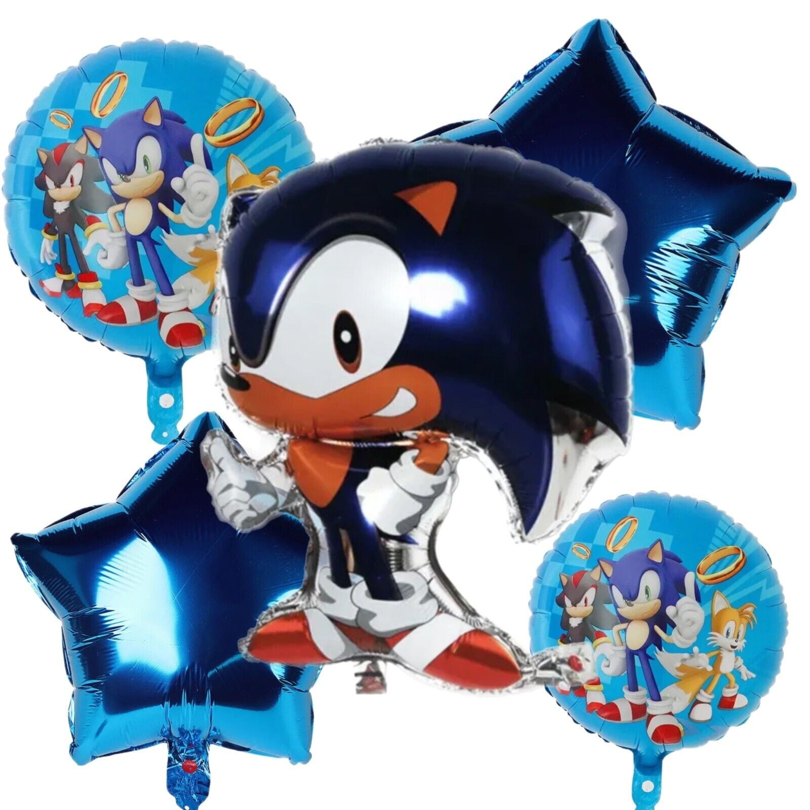 Sonic Balloon Bouquet (5pcs) - 28 Inch Mylar, Blue Stars, Character ...