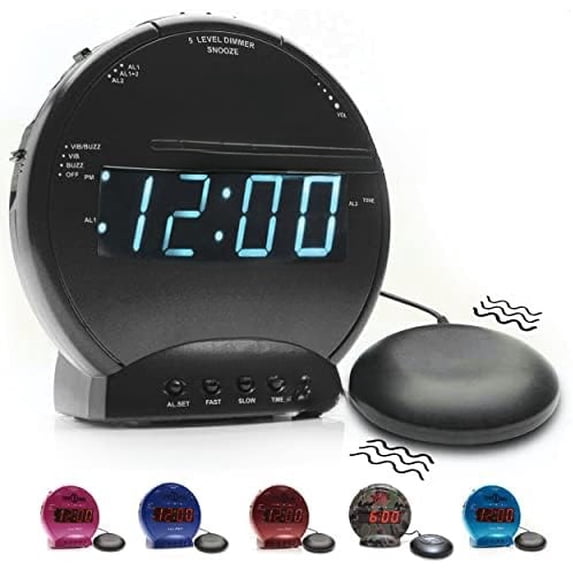 Sonic Bomb Dual Alarm Clock with Bed Shaker, Black Vibrating Alarm ...