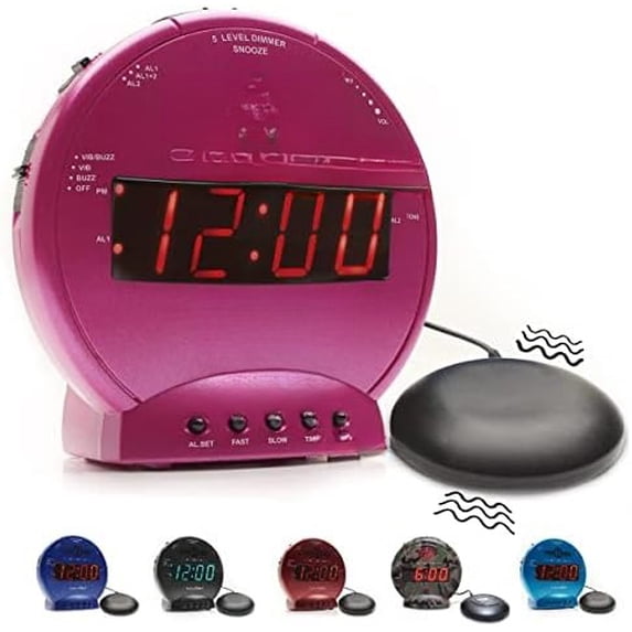 Sonic Bomb Dual Alarm Clock with Bed Shaker, Pink Vibrating Alarm Clock ...
