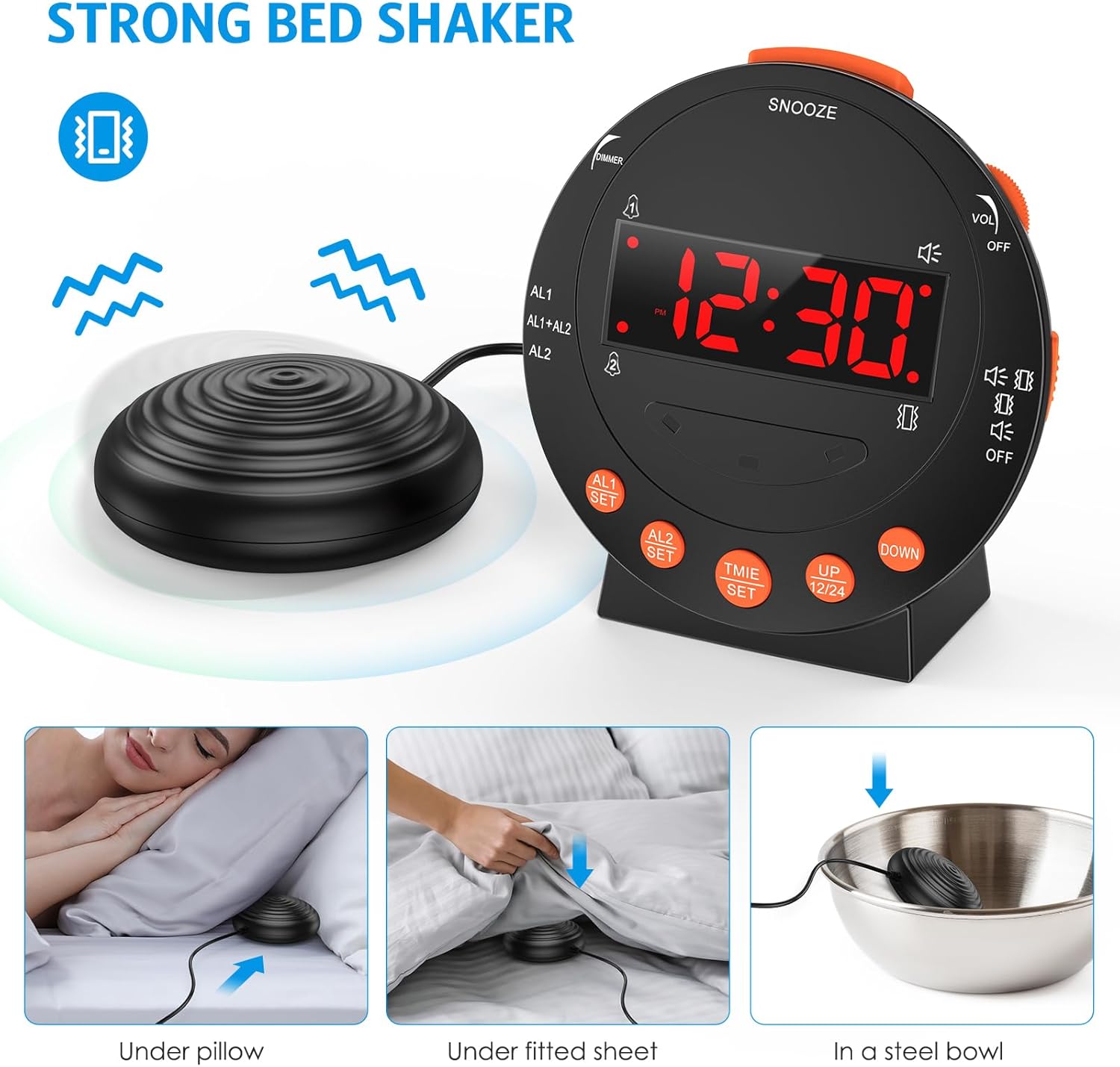 Sonic Boom Alarm Clock,Digital Alarm Clock,Extra Loud Vibrating Dual ...