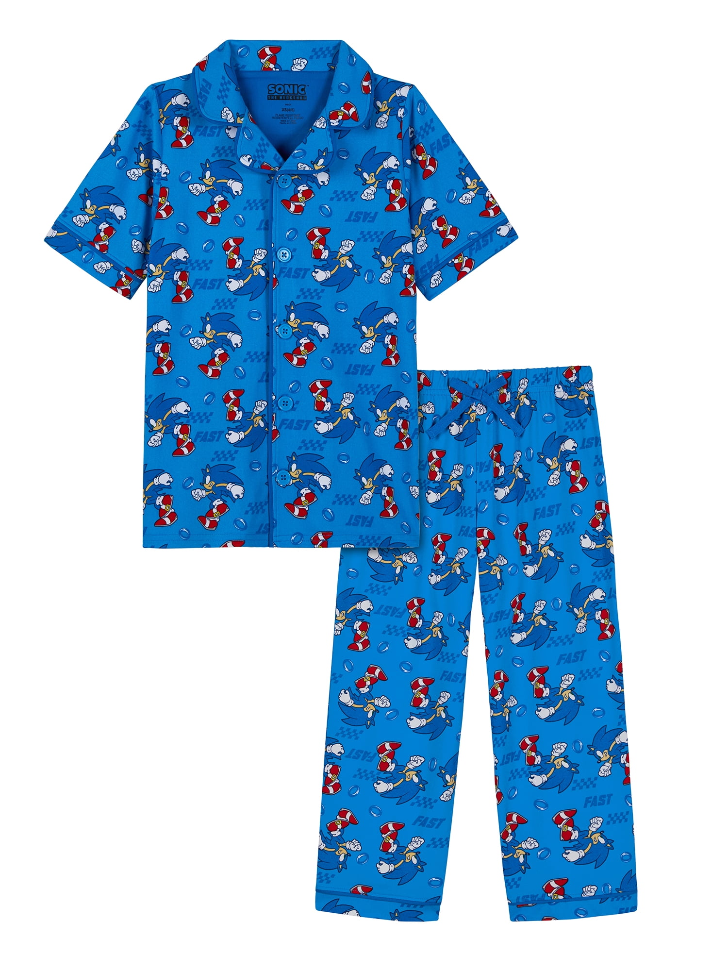 Sonic Boys Short Sleeve Sleep Notch Collar Top and Pants Pajama Set, 2 ...