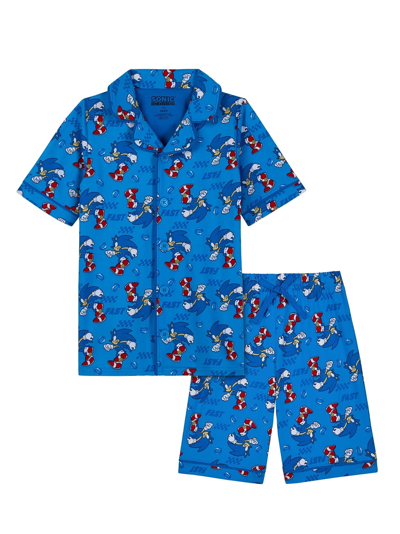 Sonic Boys Short Sleeve Sleep Notch Collar Top and Shorts Pajama Set, 2 ...